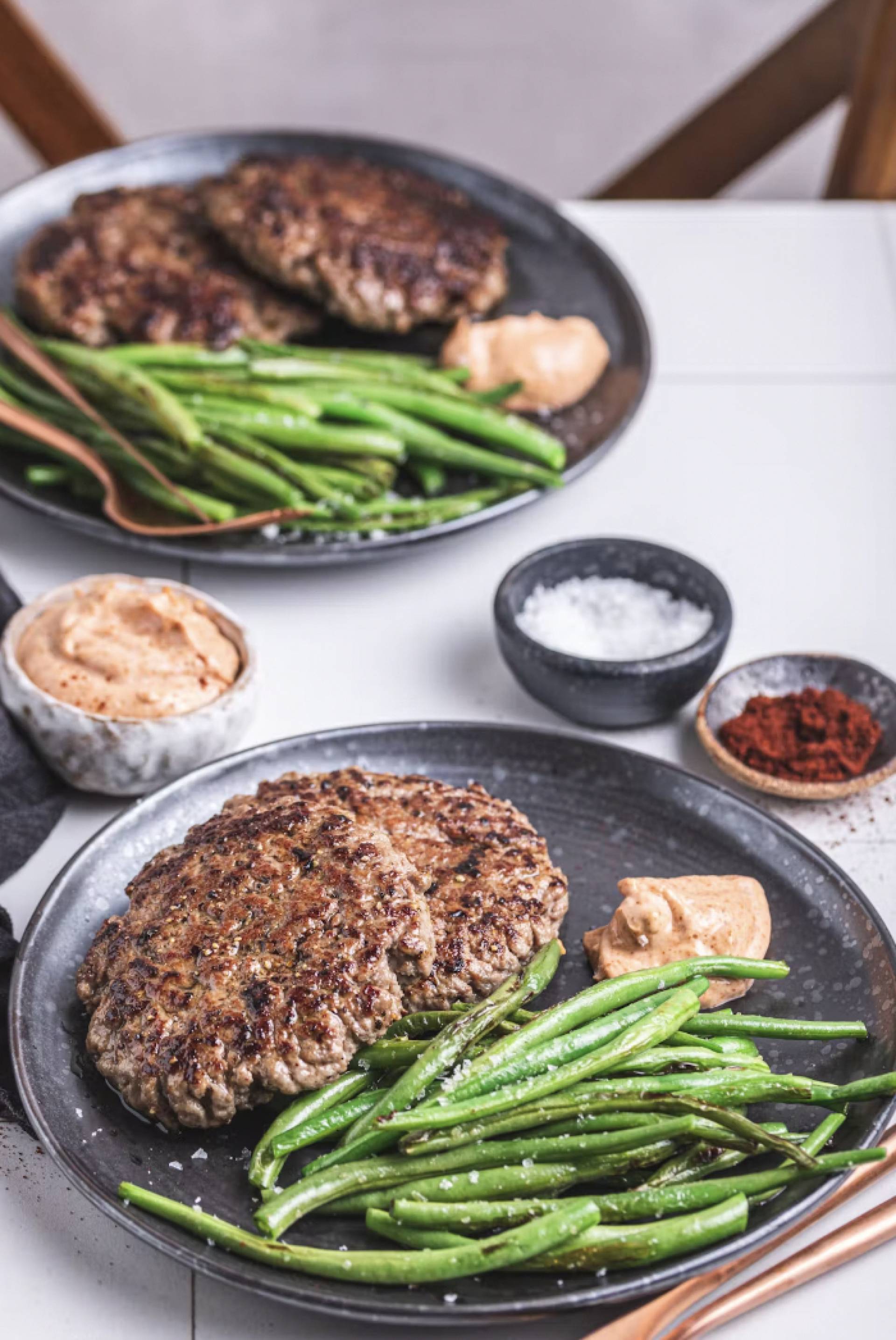 (GL) Hickory Burger with Green Beans and Hickory Sauce - Clean ...